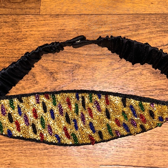 Accessories | Vintage Black Satin Colorful Beaded Costume Event ...
